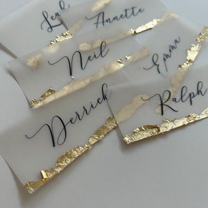 Gold Leaf Edge Vellum Wedding Place Cards | Name Cards | Table Setting ...