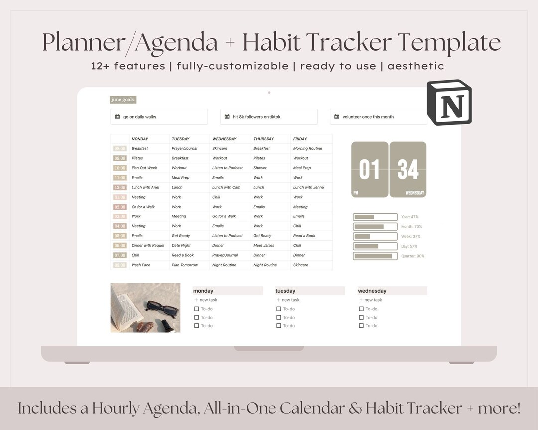 Notion Planner Template, Digital Life Planner Agenda Calendar Habit ...