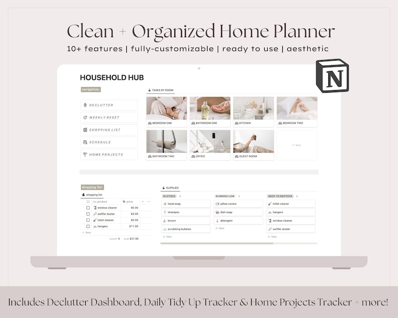 Organized Home Notion Template, Cleaning Schedule Home Organization Household Planner, Declutter ...