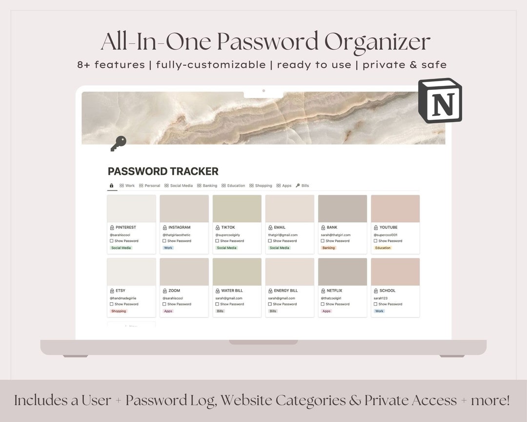 Password Organizer Tracker Notion Template, Password Log List Keeper, Password Manager Password ...