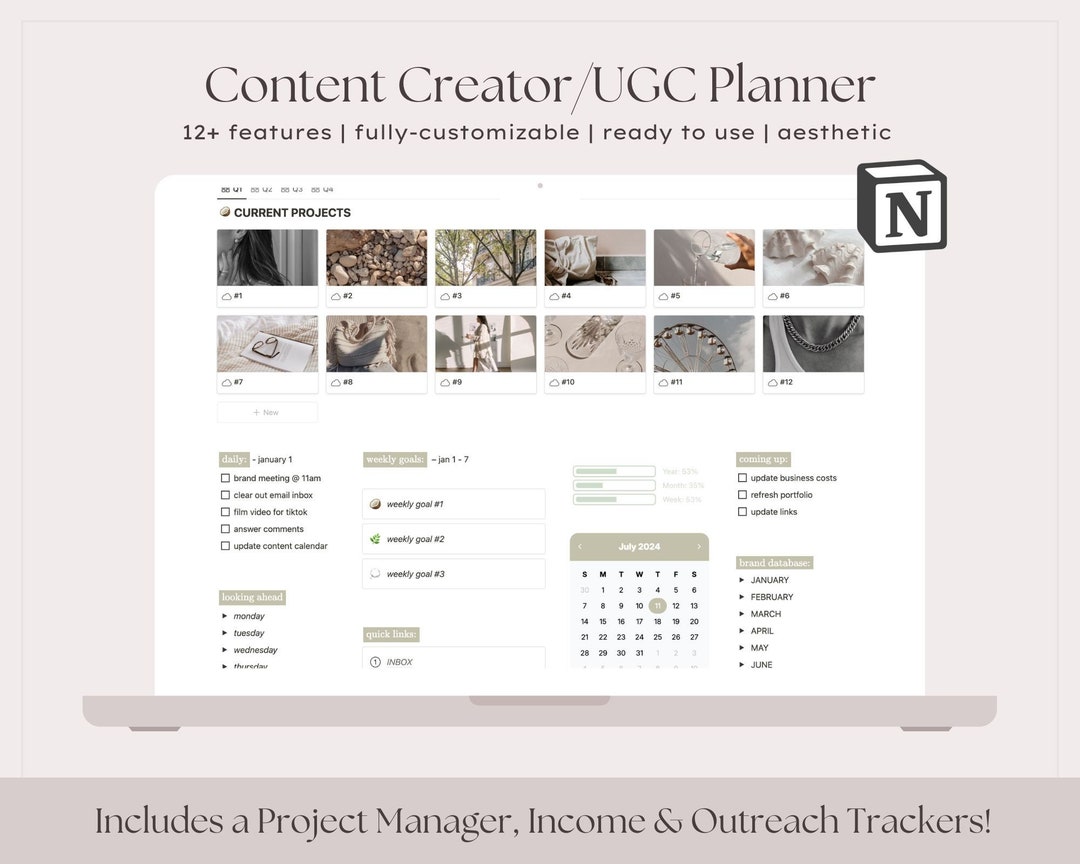 Content Creator Notion Template Business Planner, Aesthetic Notion ...