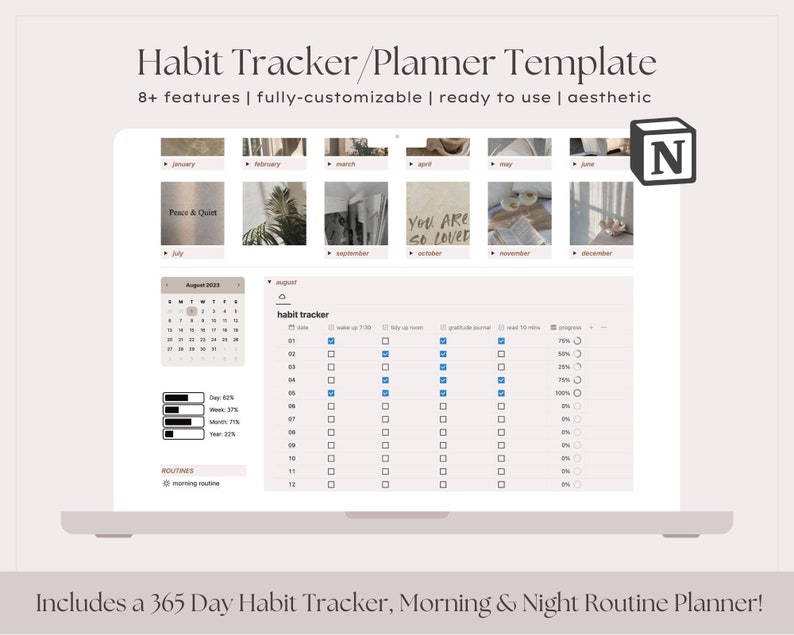 Habit Tracker Notion Template, Notion Dashboard Setup Layout, Notion ...