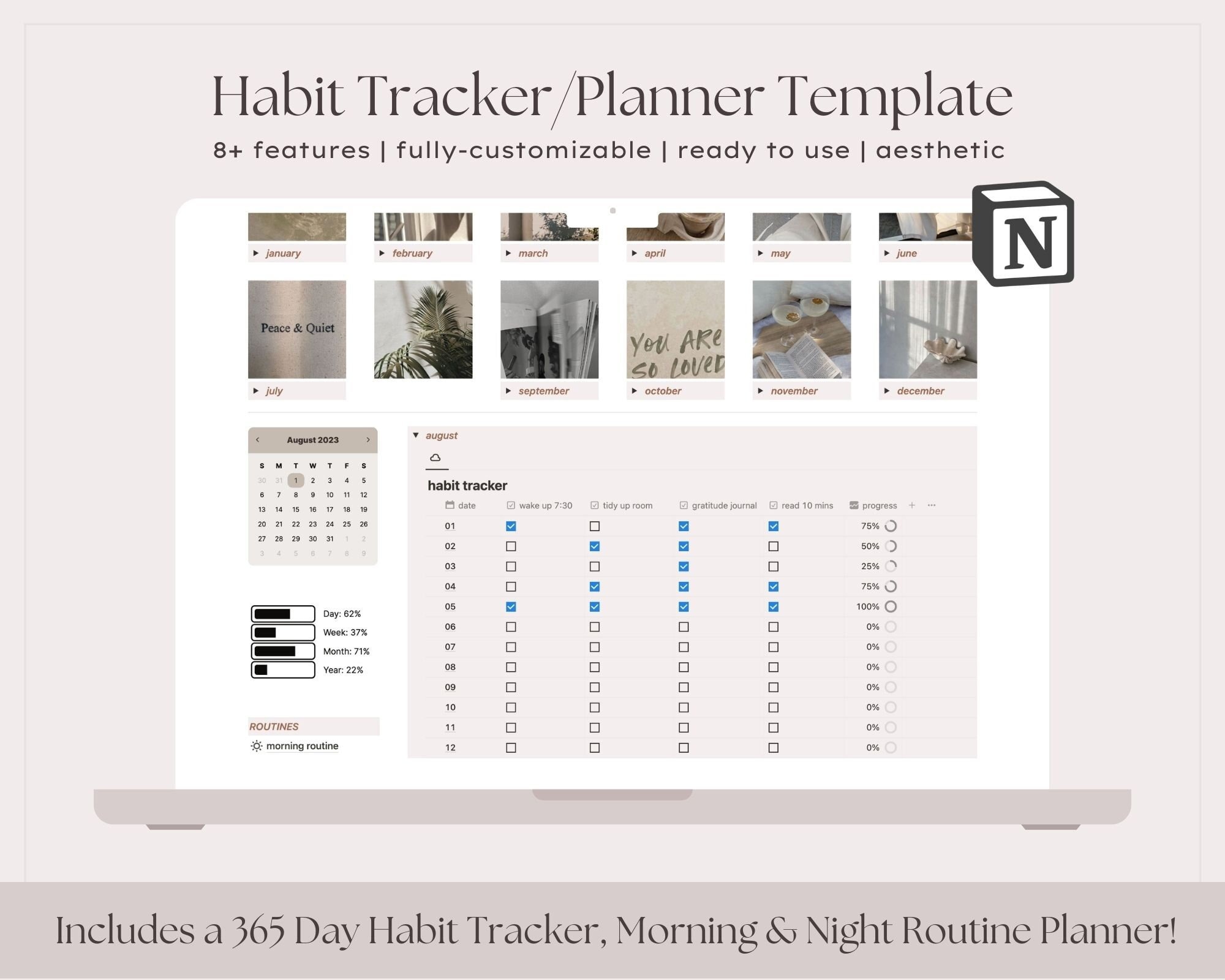 Habit Tracker Notion Template, Notion Dashboard Setup Layout, Notion ...