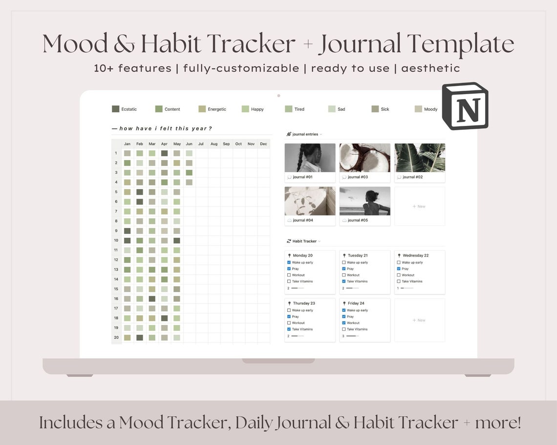 Notion Template Habit Tracker Journal Mood Tracker Setup Layout, Notion ...