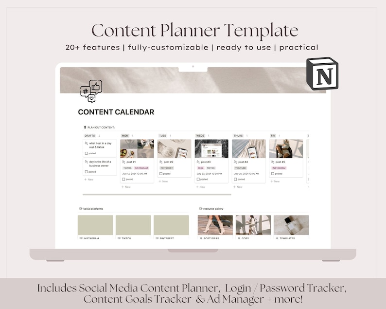 Content Planner Schedule Calendar Instagram Post Scheduler Social Media ...