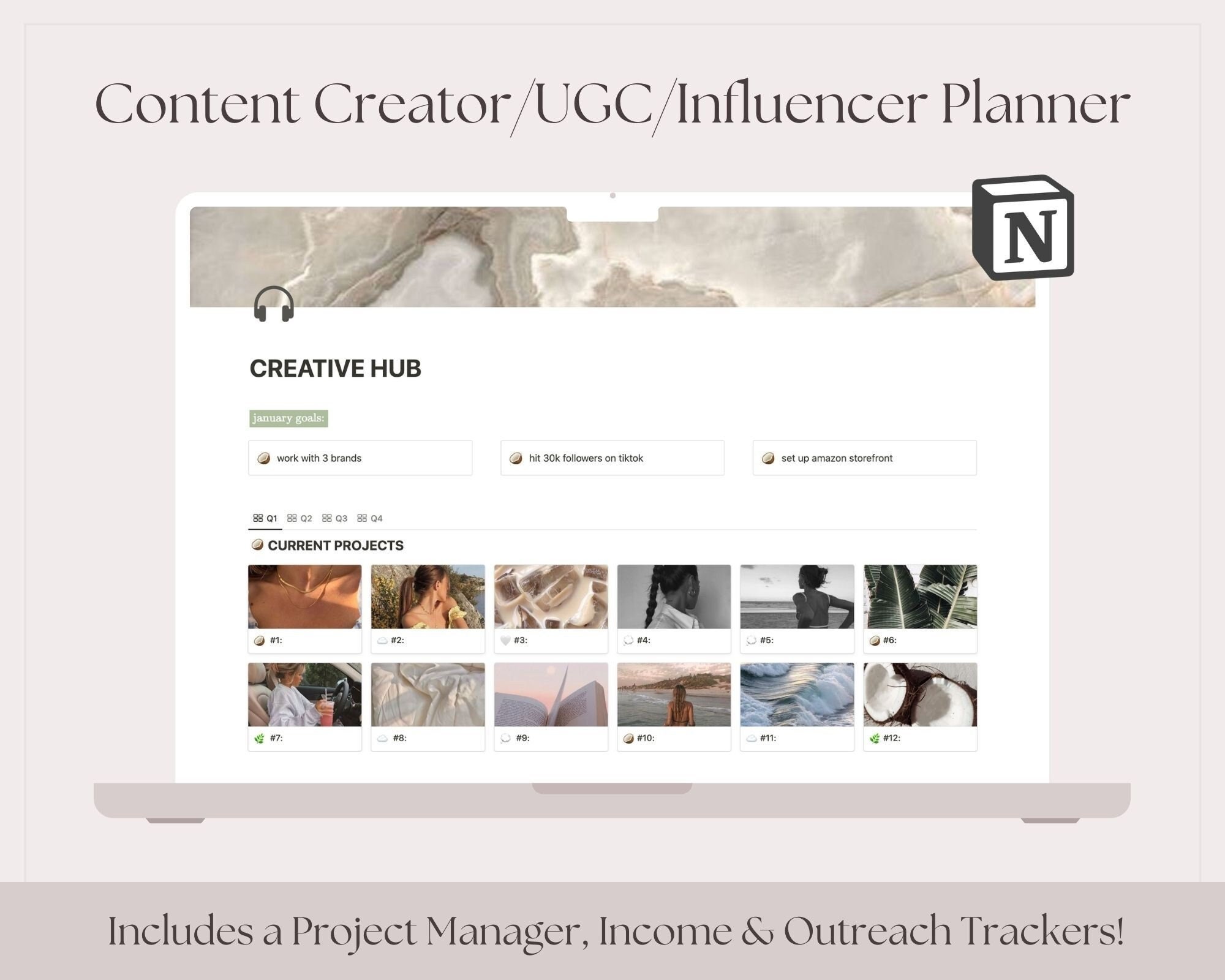 Content Creator Notion Template Business Planner, Aesthetic Notion Template, Social Media ...