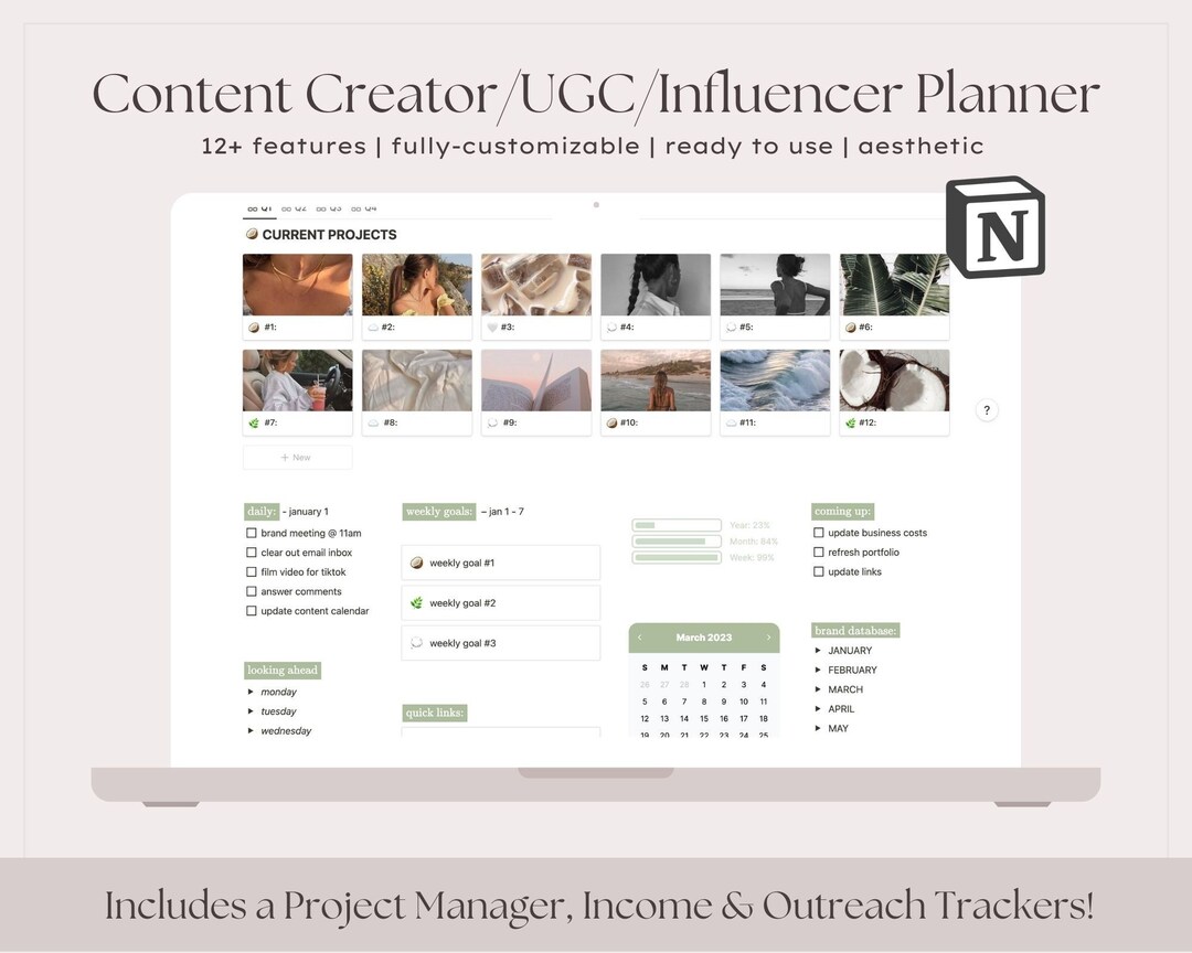Content Creator Notion Template Business Planner, Aesthetic Notion Template, Social Media ...