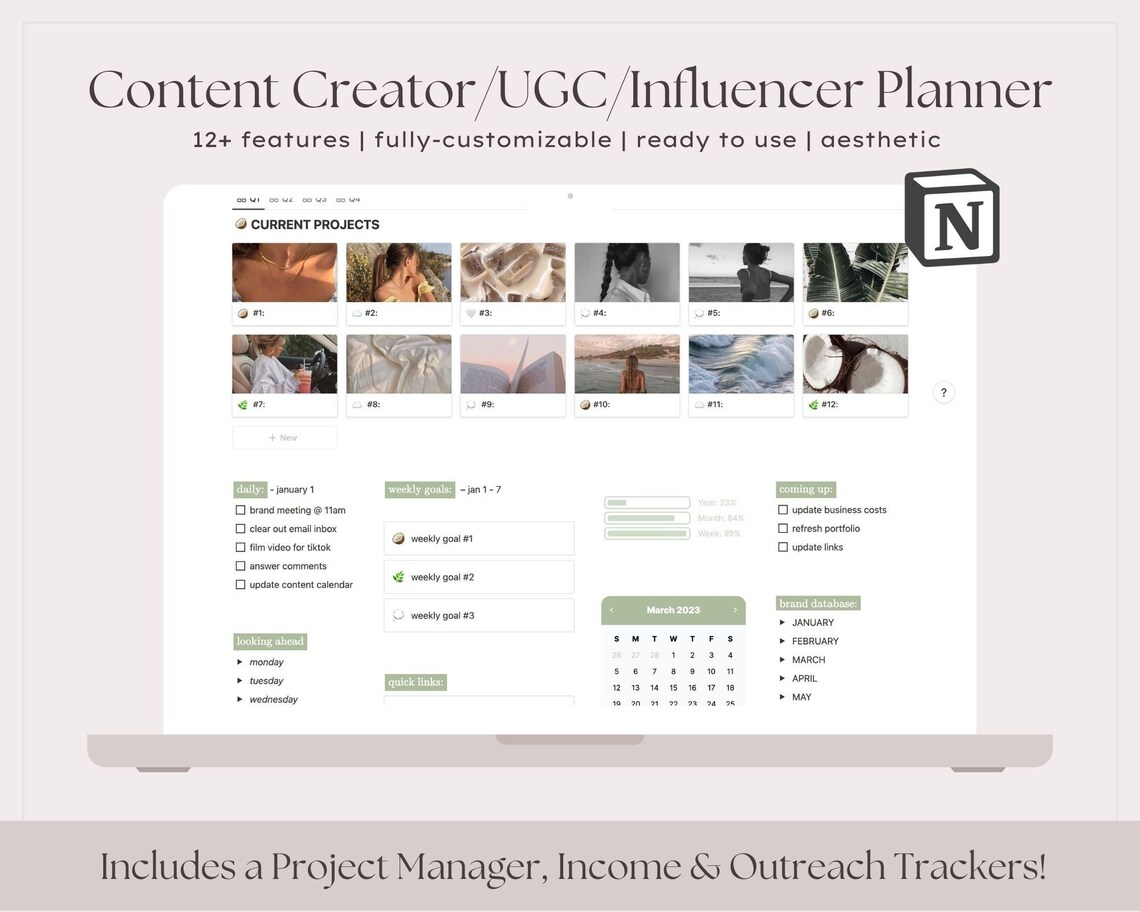 Content Creator Notion Template Business Planner, Aesthetic Notion Template, Social Media ...