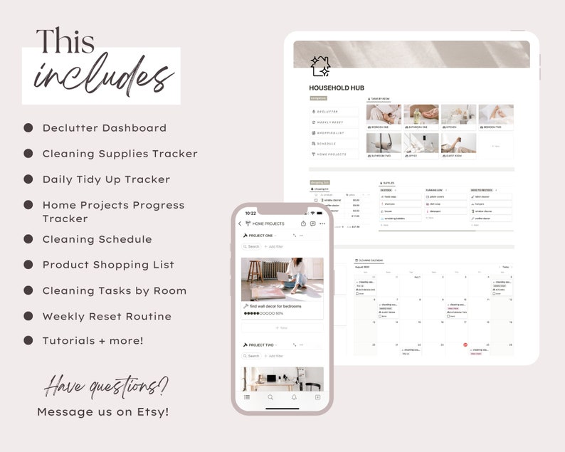 Organized Home Notion Template, Cleaning Schedule Home Organization Household Planner, Declutter ...