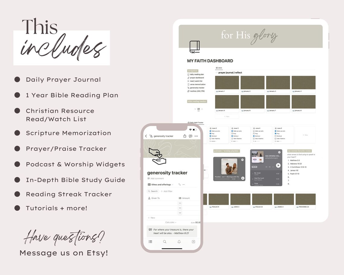 Christian Notion Template Tracker Bible Study Prayer Journal - Etsy