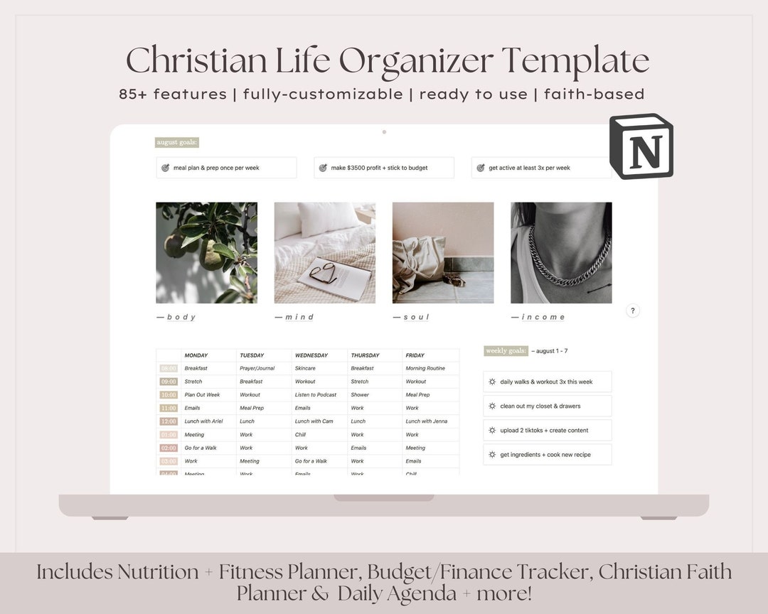 Notion Template Christian Life Planner All in One Life Organizer, Meal ...