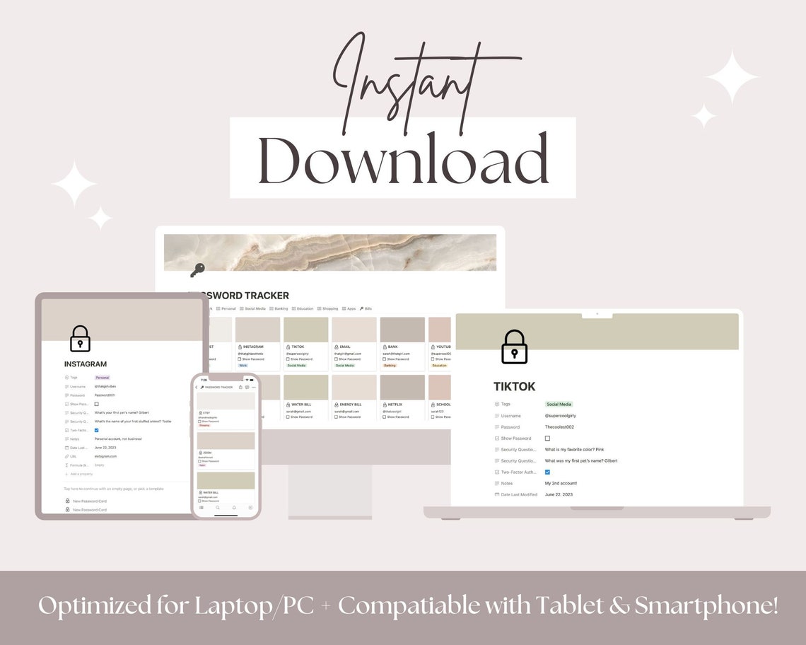 Password Organizer Tracker Notion Template, Password Log List Keeper, Password Manager Password ...