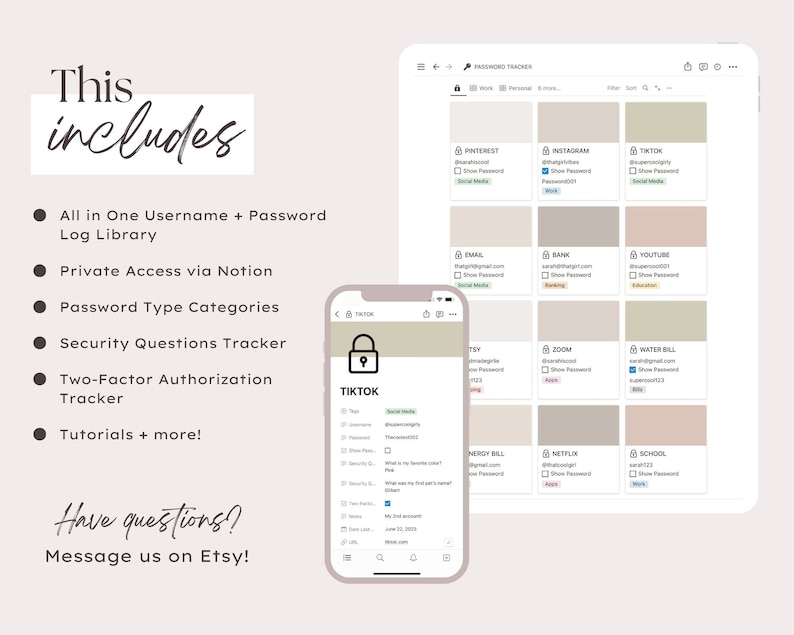 Password Organizer Tracker Notion Template, Password Log List Keeper ...