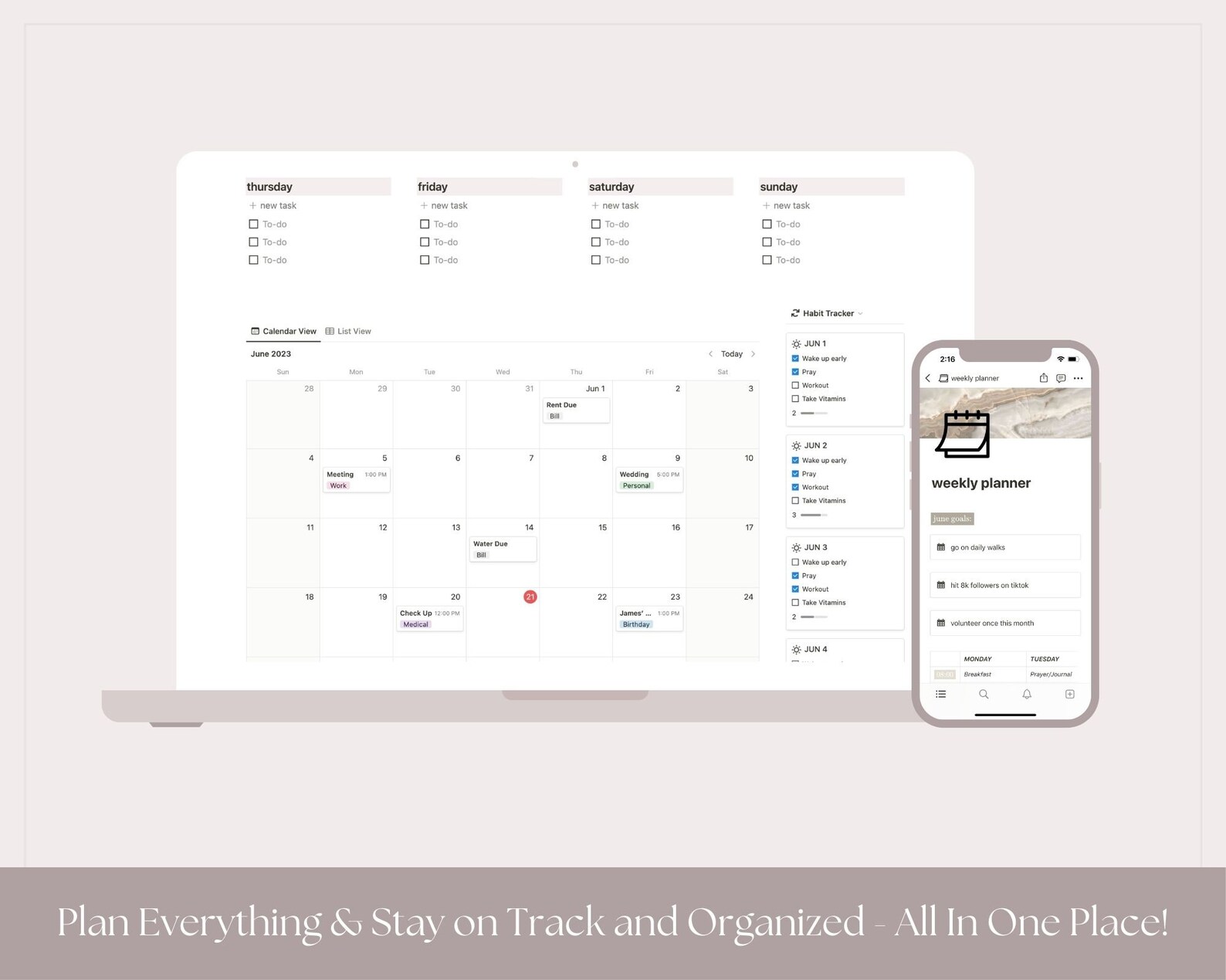 Notion Planner Template, Digital Life Planner Agenda Calendar Habit ...