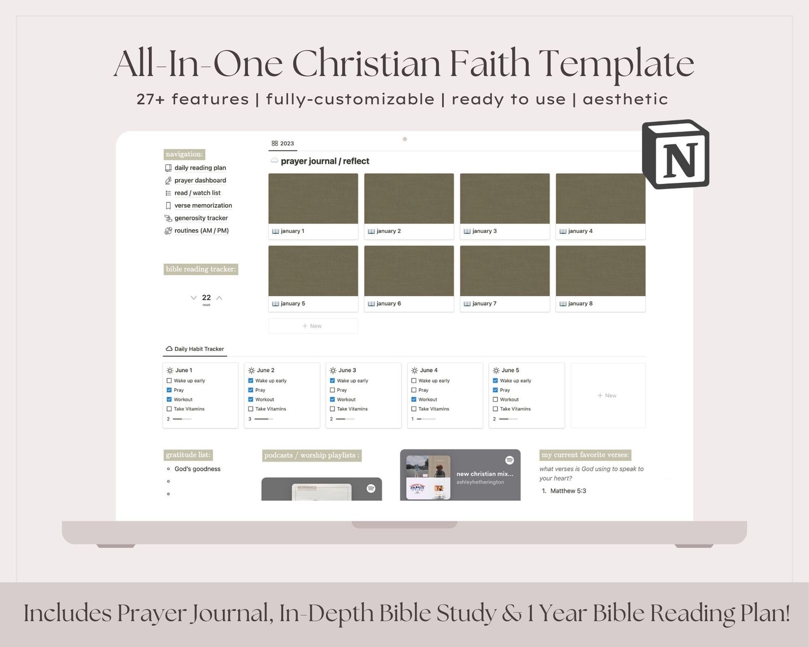 Christian Notion Template Tracker Bible Study Prayer Journal - Etsy
