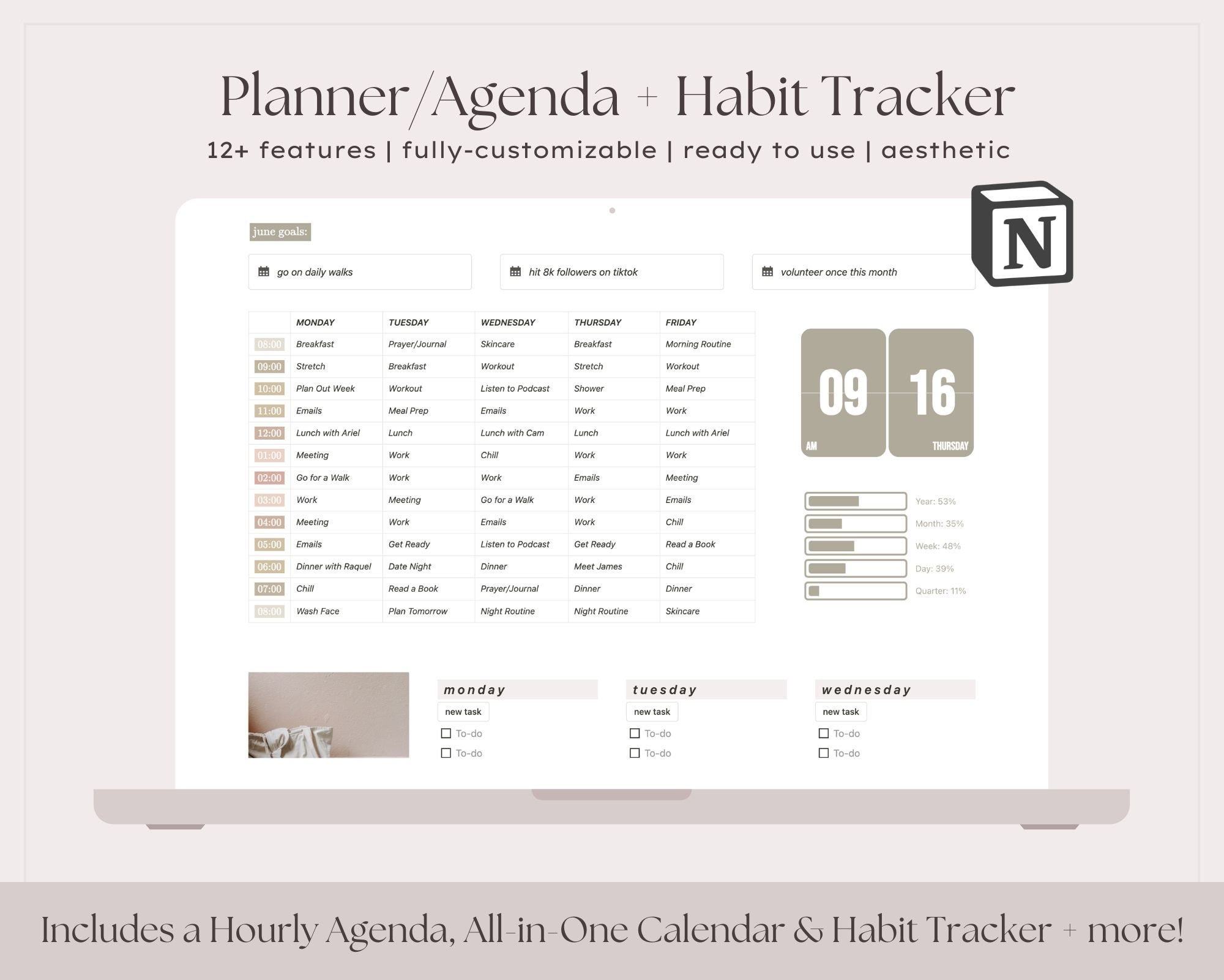 Notion Planner Template, Digital Life Planner Agenda Calendar Habit ...