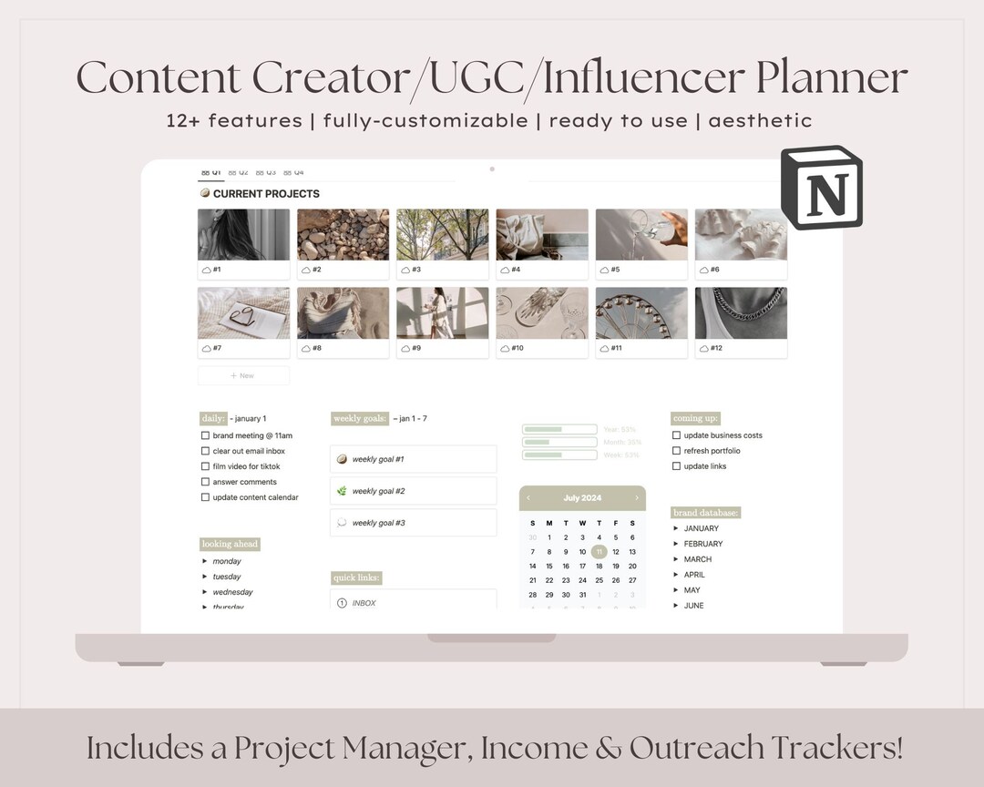 Content Creator Notion Template Business Planner, Aesthetic Notion Template, Social Media ...