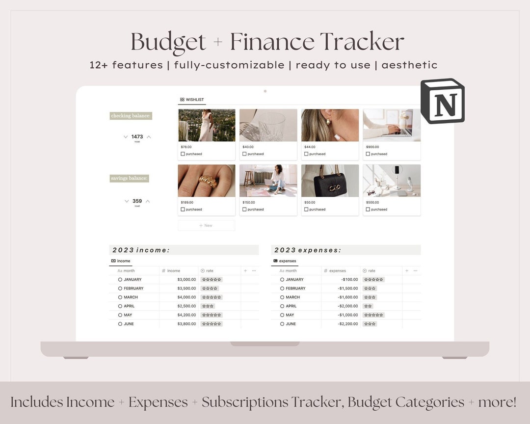 Budget Finance Notion Template, Monthly Budget Tracker Money, Financial Planner Savings Tracker ...