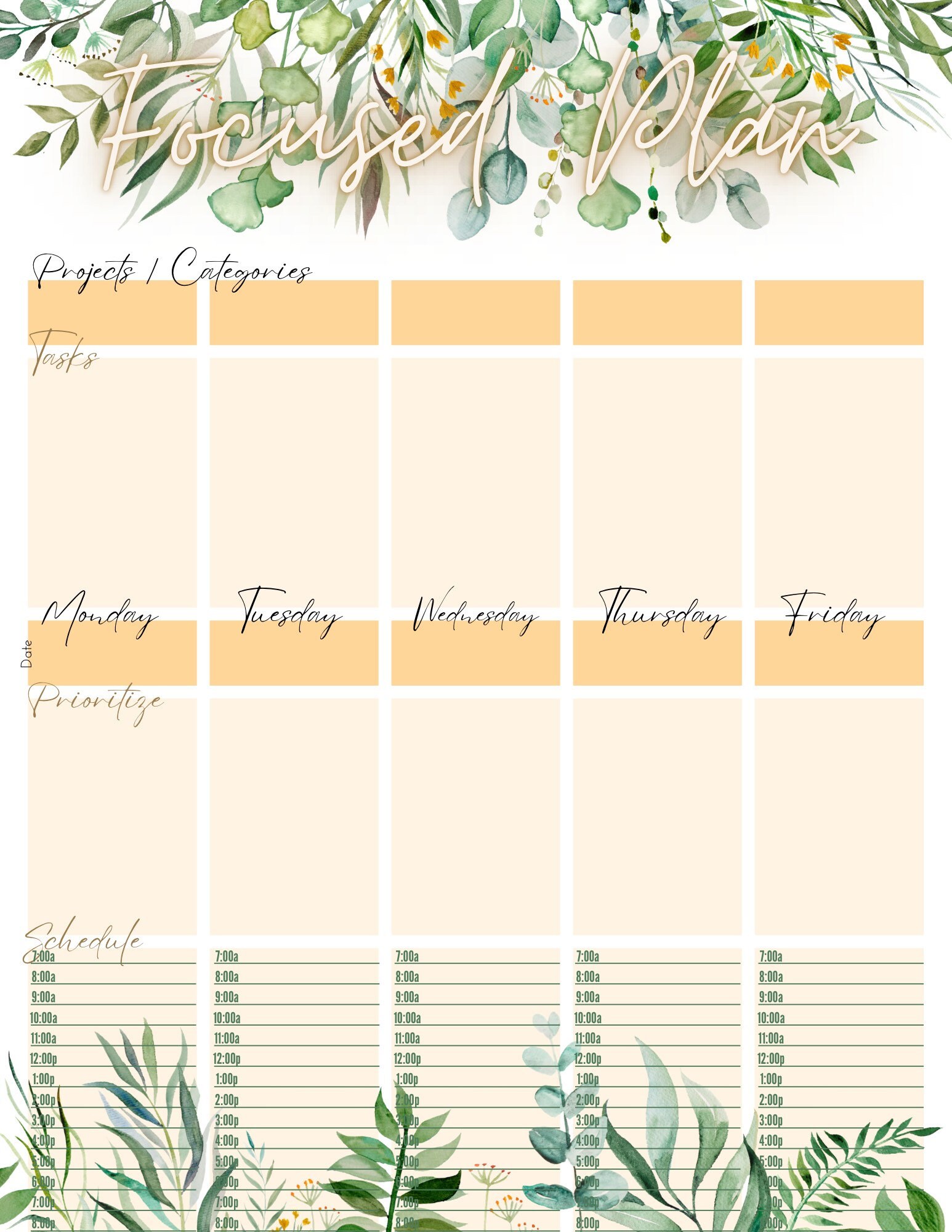 Aesthetic Focused Tiered Planner, 5-day Work Week | Work Schedule ...