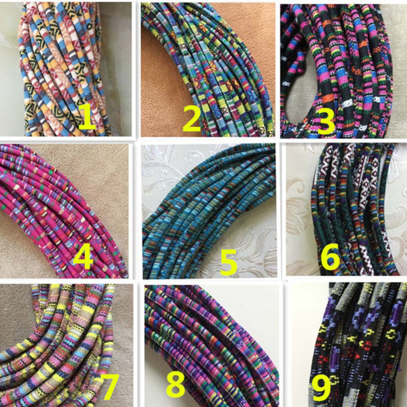 6mm Ethnic Stitched Fabric Cord, Embroidered Textile Cord, Boho Cotton ...