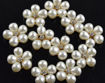 4 Flat Back Rhinestone Pearl Embellishment Metal 25 Mm - Etsy