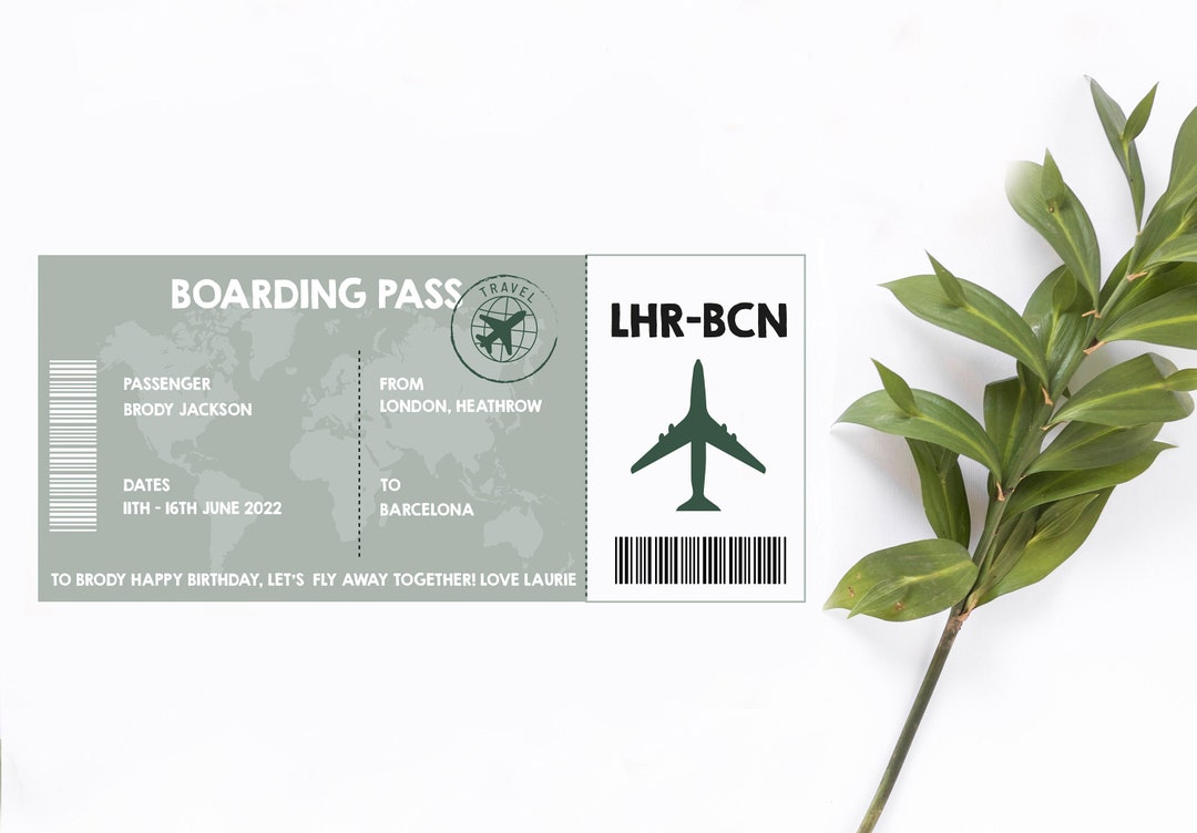 Custom Boarding Pass, Personalised Surprise Gift Travel Ticket ...