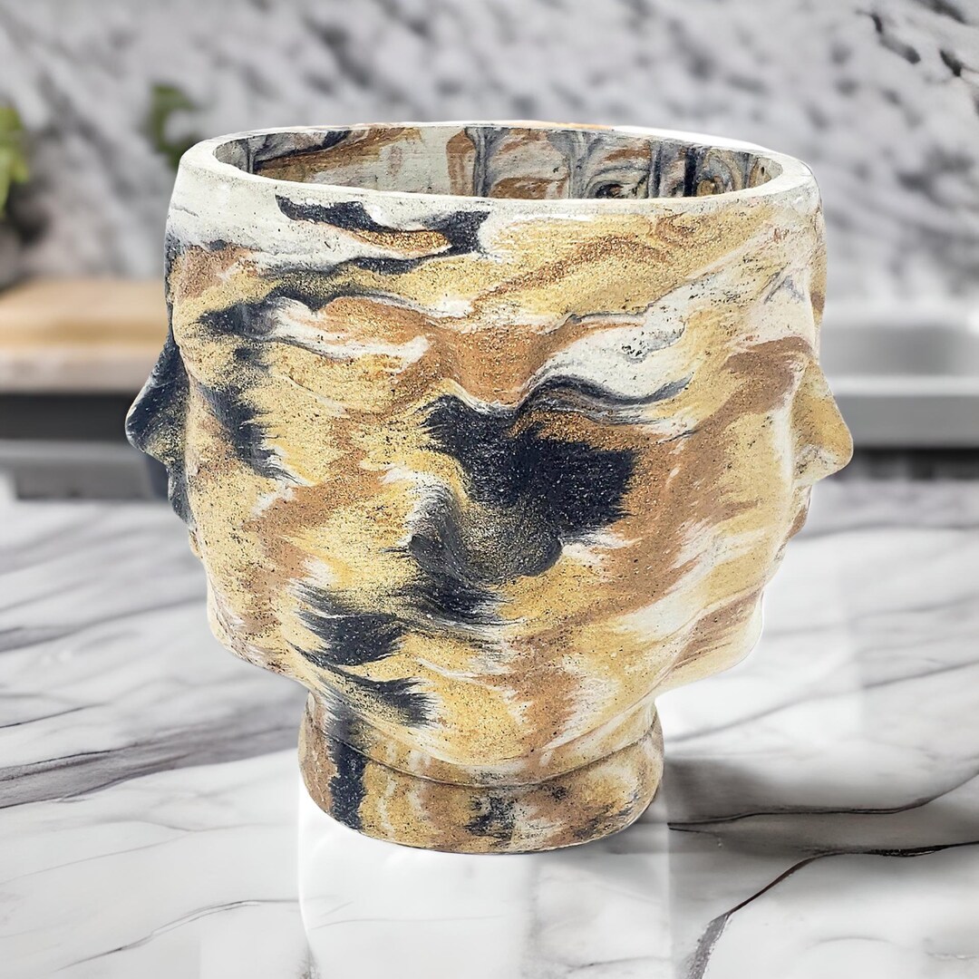 Multi Face Planter From Concrete Modern Black Gold Marble - Etsy
