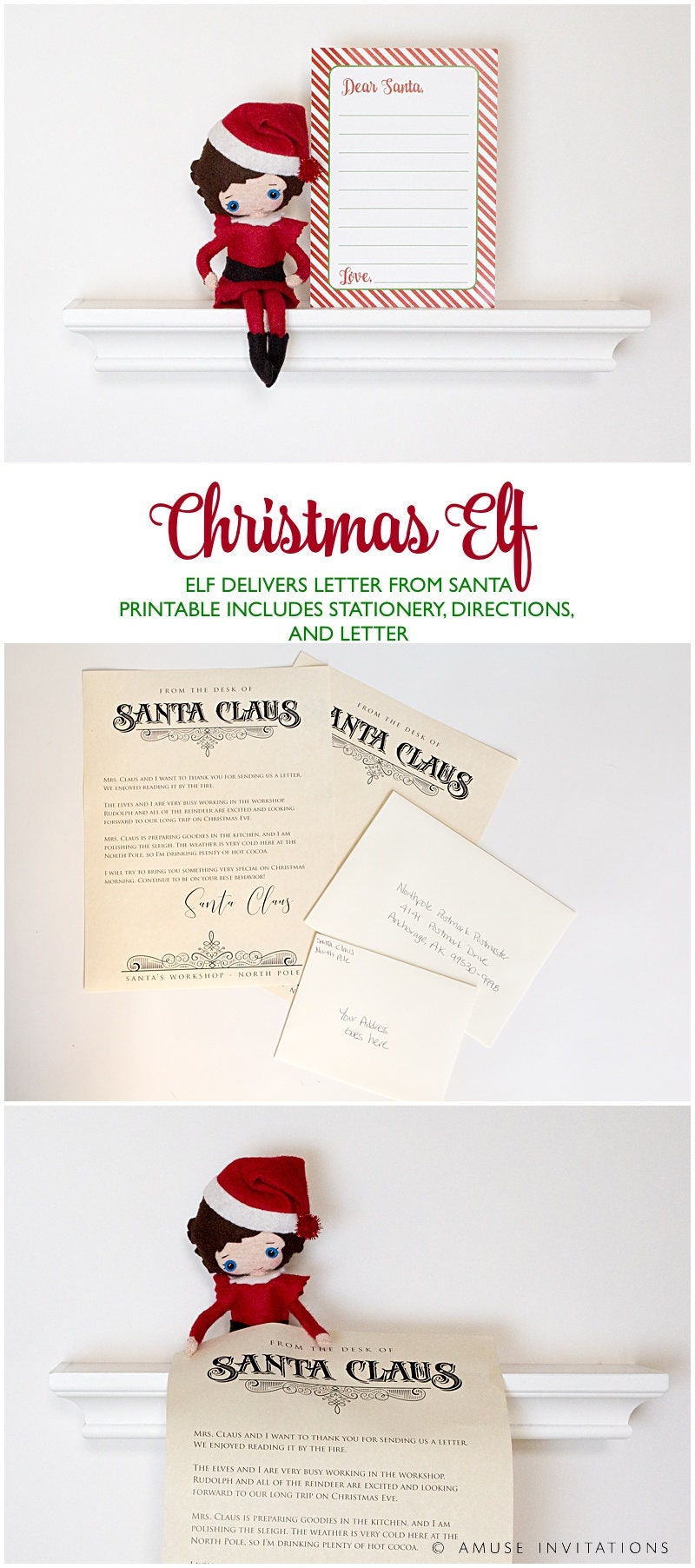 Elf Delivers Letter From Santa, Elf Letter, Christmas Elf Accessories ...
