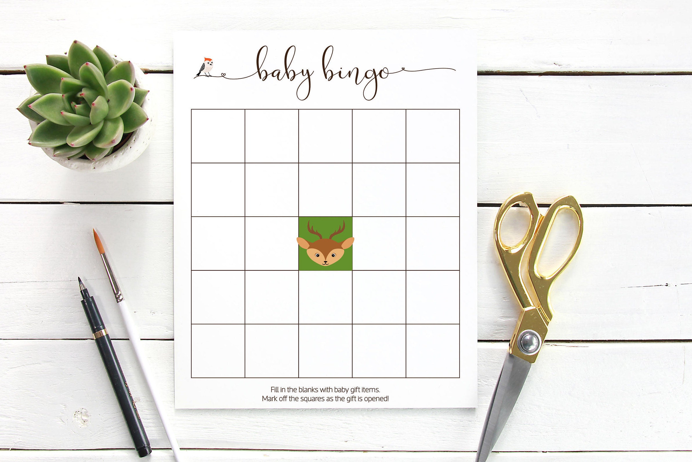 Woodland Baby Shower Bingo, Deer Baby Shower Bingo, Baby Shower Bingo ...