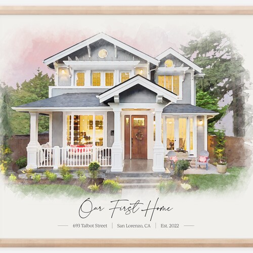 Custom House Portrait Watercolor Housewarming Gift New Home - Etsy