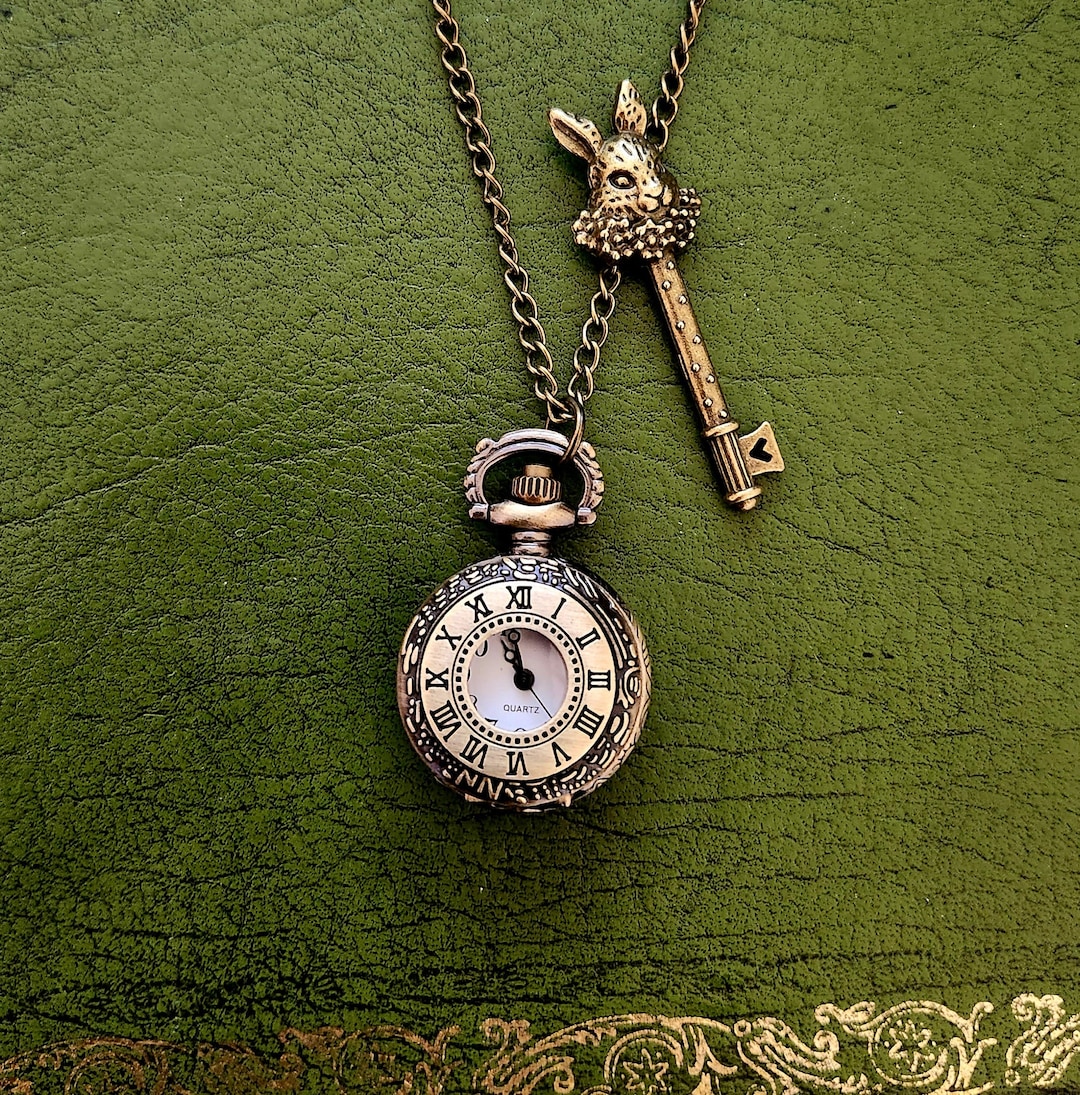 Alice in Wonderland Pocketwatch Necklace With White Rabbit Key - Etsy