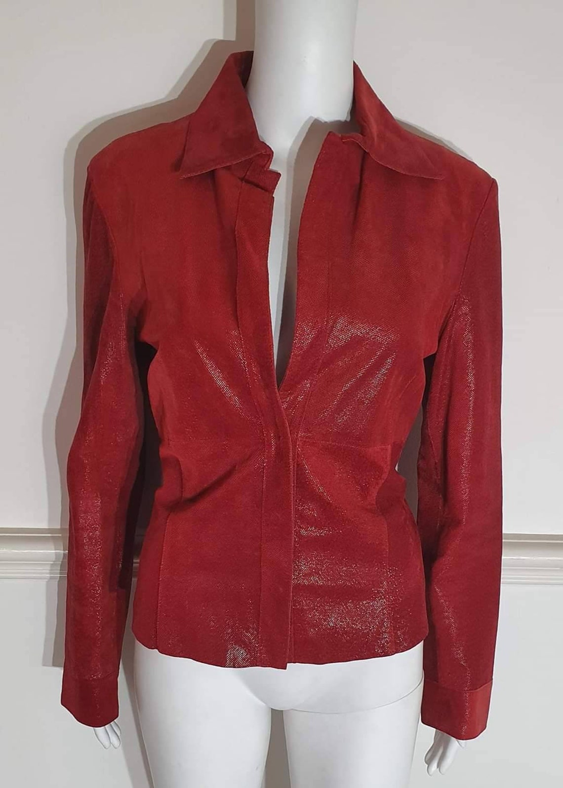 Mango ( MNG ) Dusty Red Genuine Leather Jacket With Shimmer Medium Rare ...