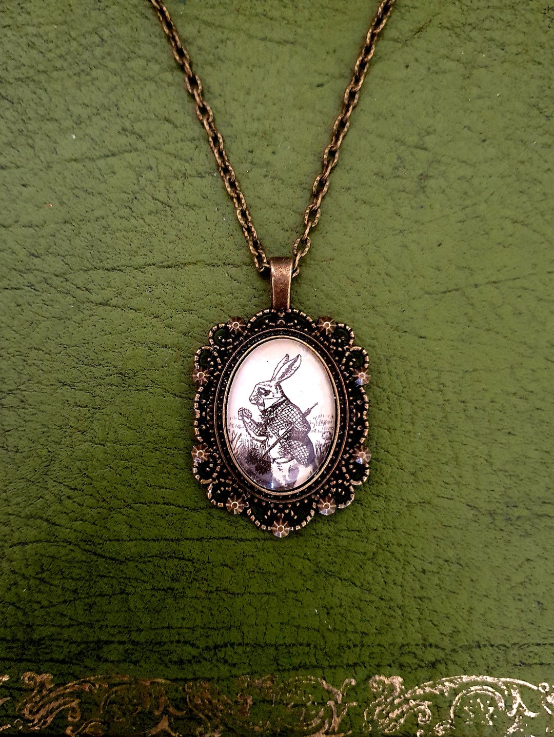 Alice in Wonderland White Rabbit Bronze Pendant Necklace - Cameo ...