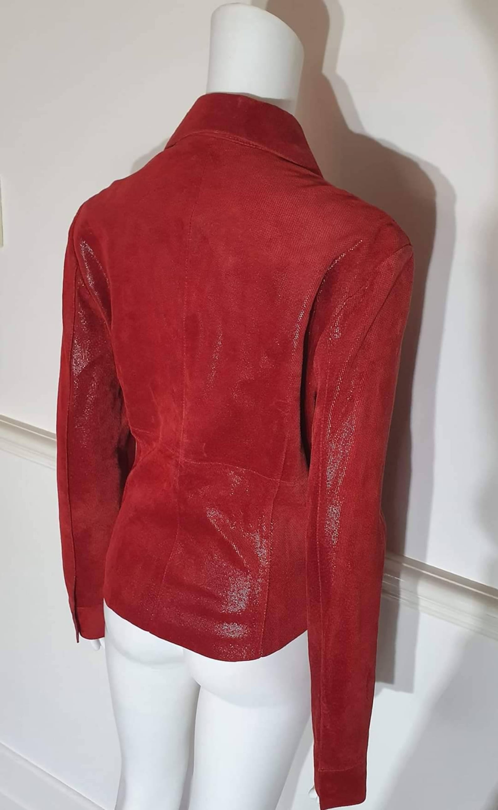 Mango MNG Dusty Red Genuine Leather Jacket With Shimmer Medium Rare Mod ...