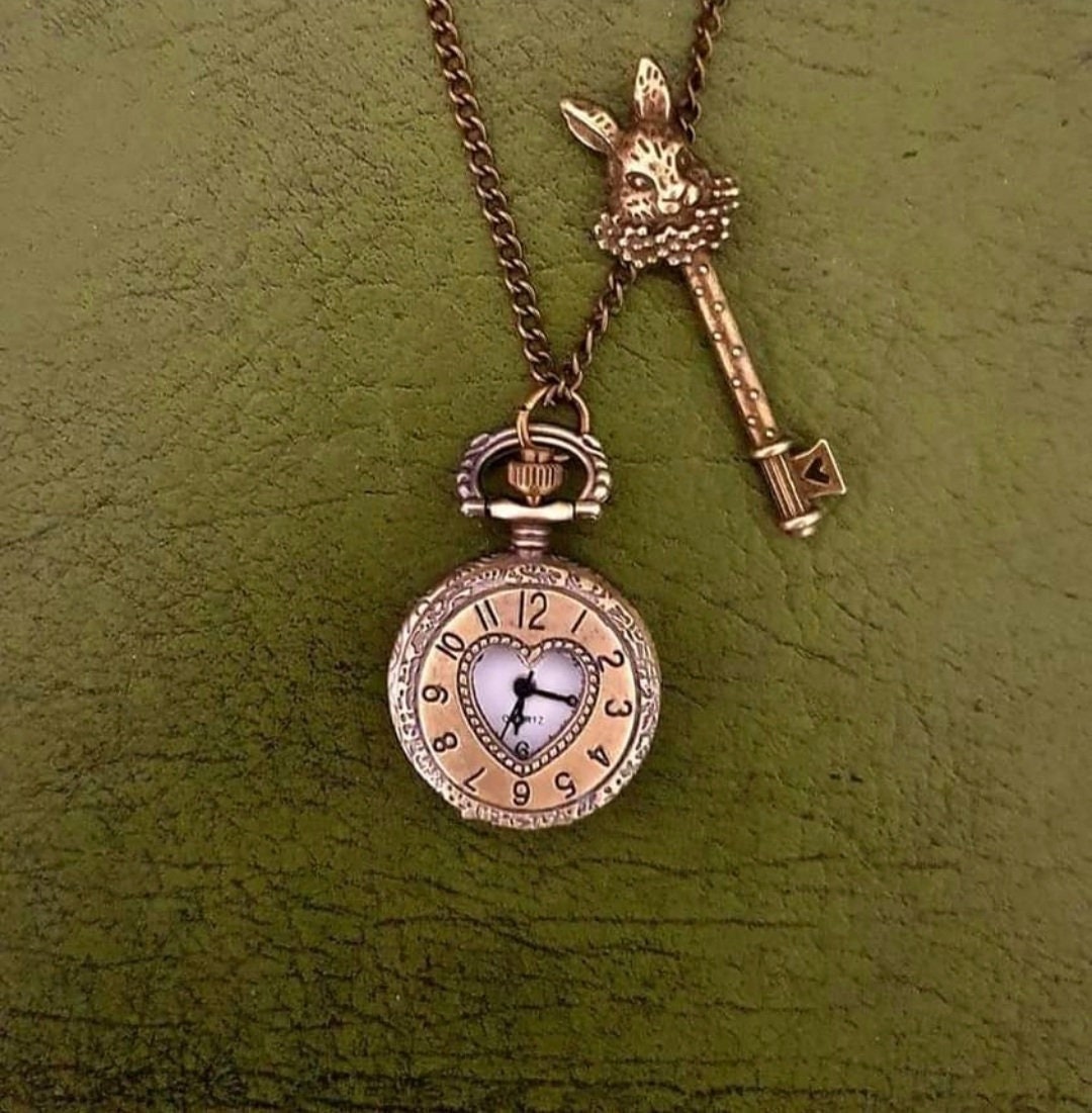 Alice in Wonderland Pocketwatch Necklace With White Rabbit Key - Etsy