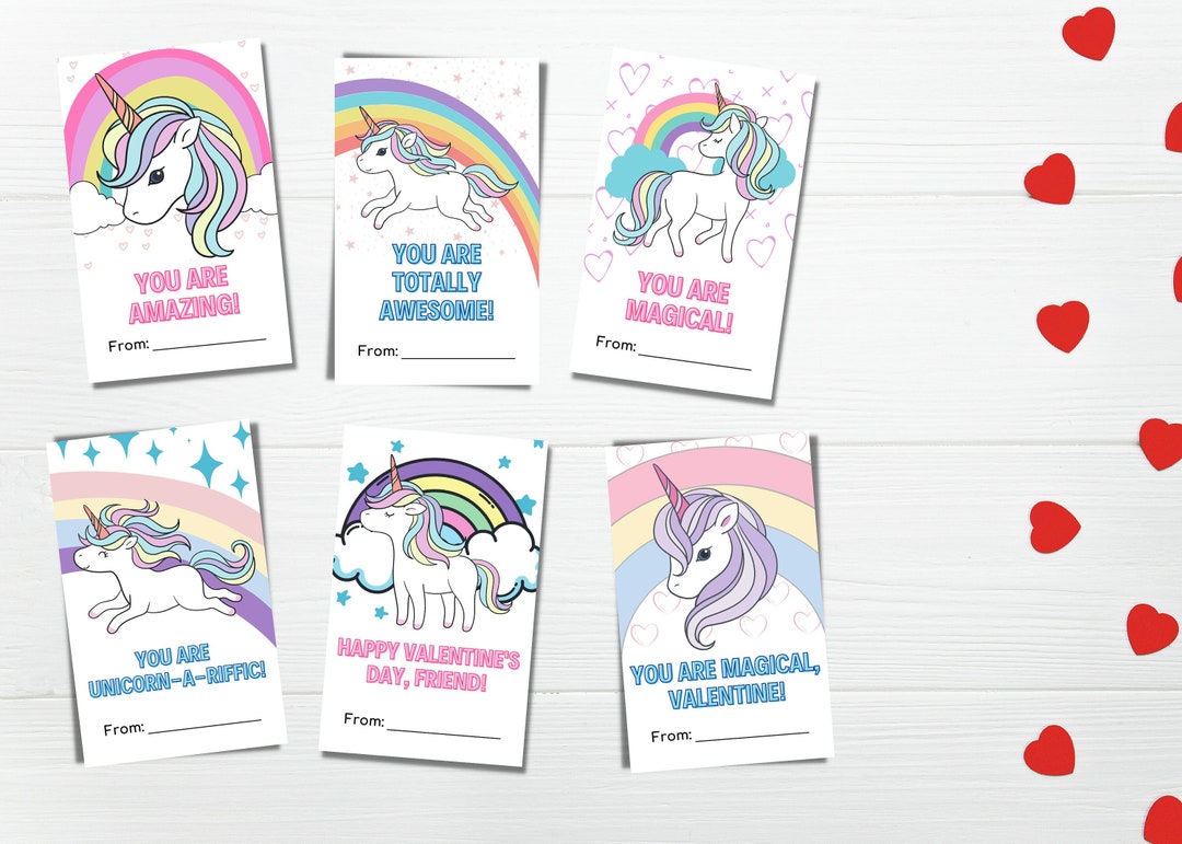 Printable Unicorn Valentine's Day Cards for Kids Classroom Valentine's ...