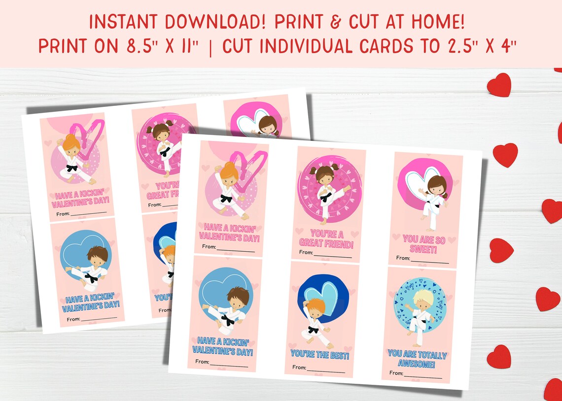 Printable Karate Valentine's Day Cards for Kids | Etsy