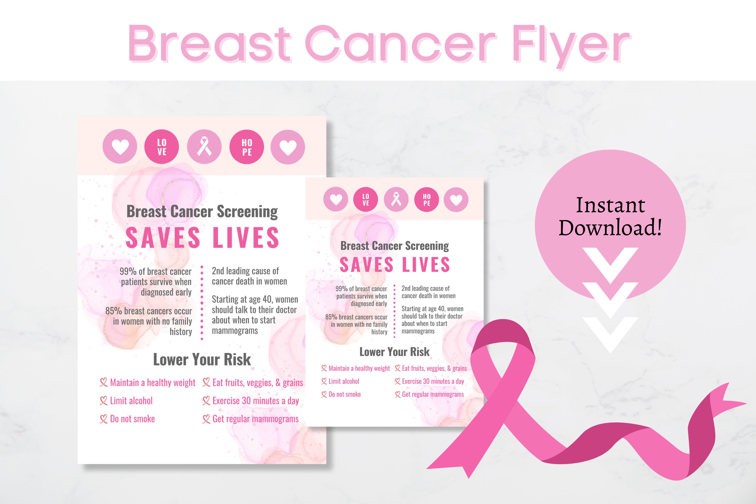 Breast Cancer Awareness Flyer Event Flyer 5x7 and 8.5x11 Print From ...