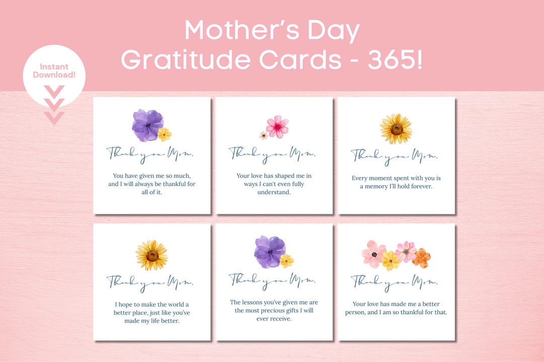 Notes of Gratitude for Mom, 365 Printable Daily Thank You Cards for Mom ...