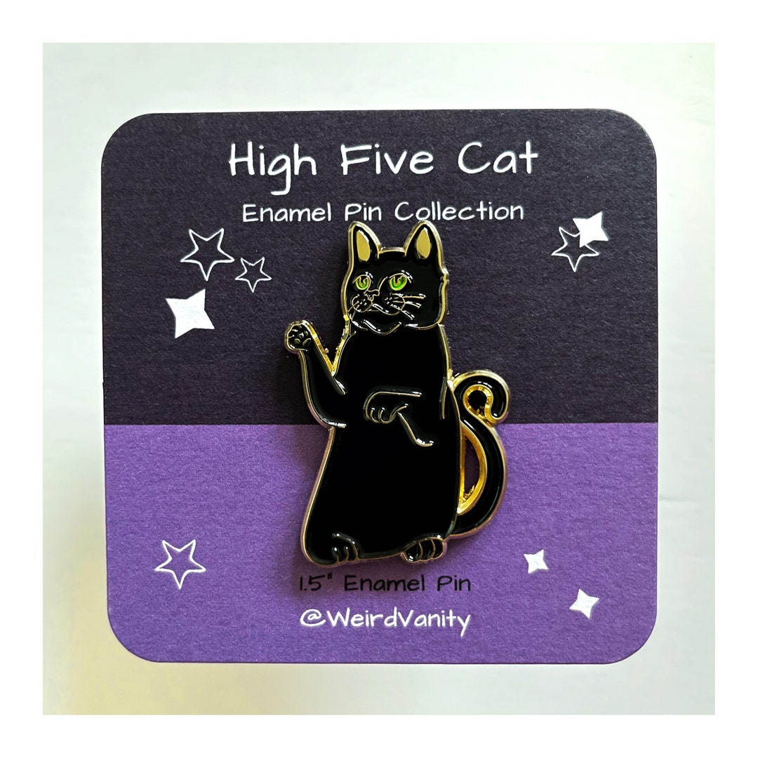 Black Cat Enamel Pin, 1.5 Inch Enamel Pin, Cat Pin Cat High Five - Etsy