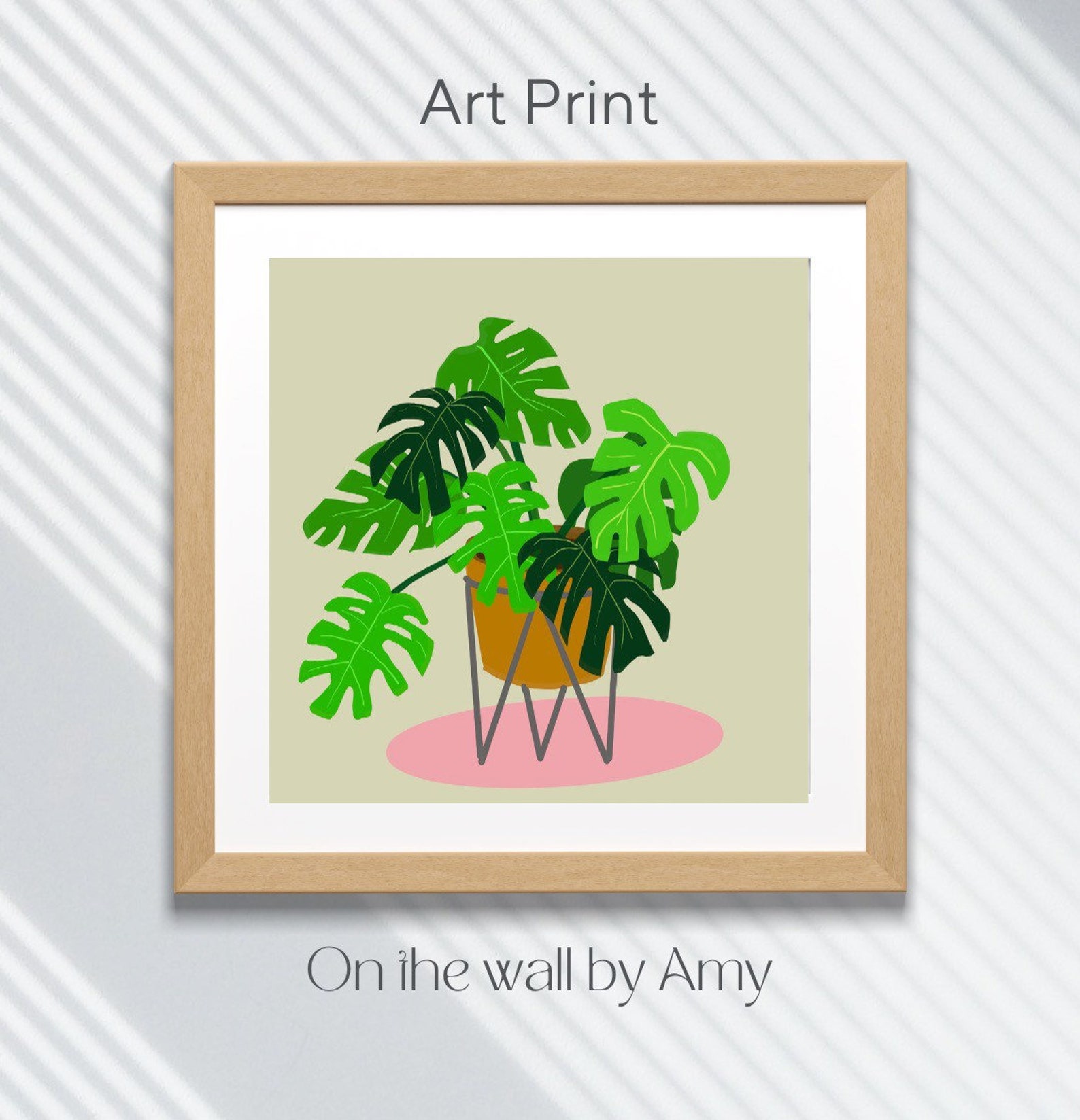 Monstera Plant Art Print – Mid Century Modern Wall Decor – 8x8 Graphic ...