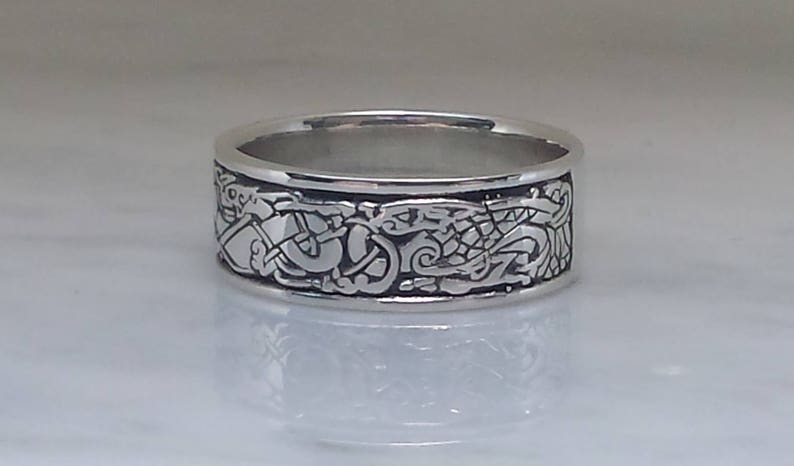 Celtic Birds and Dogs Sterling SILVER , Celtic Ring, Celtic Band - Etsy