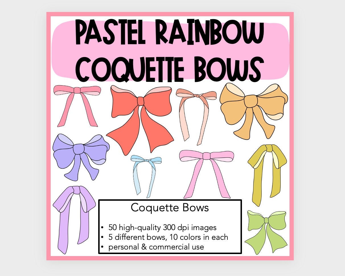 Coquette Bow Clipart | Pastel Rainbow Clipart | Digital Images - Etsy