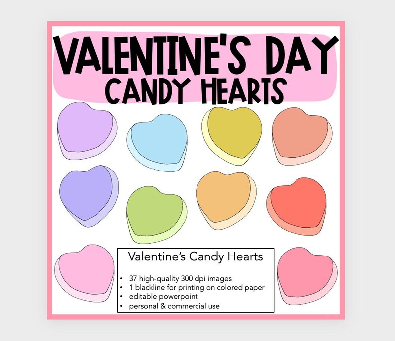Valentine Candy Hearts Clipart | Pastel Rainbow Clipart | Digital ...