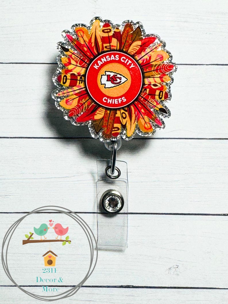 Kansas City Chiefs Feather Flower Silver Football Sports Badge Reel - Etsy