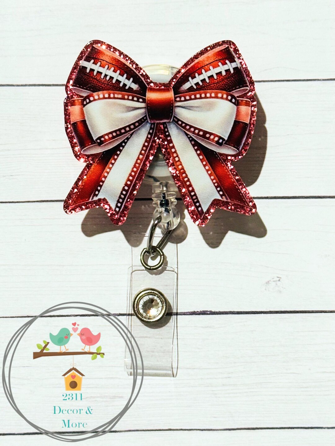 Glitter Bow Football Sports Badge Reel - Etsy