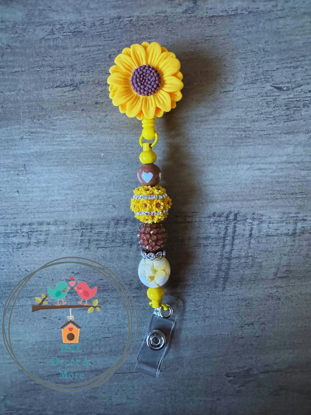 Sunflower Beaded Cute Work Office Badge Reel Accessory Jewelry ID Badge ...