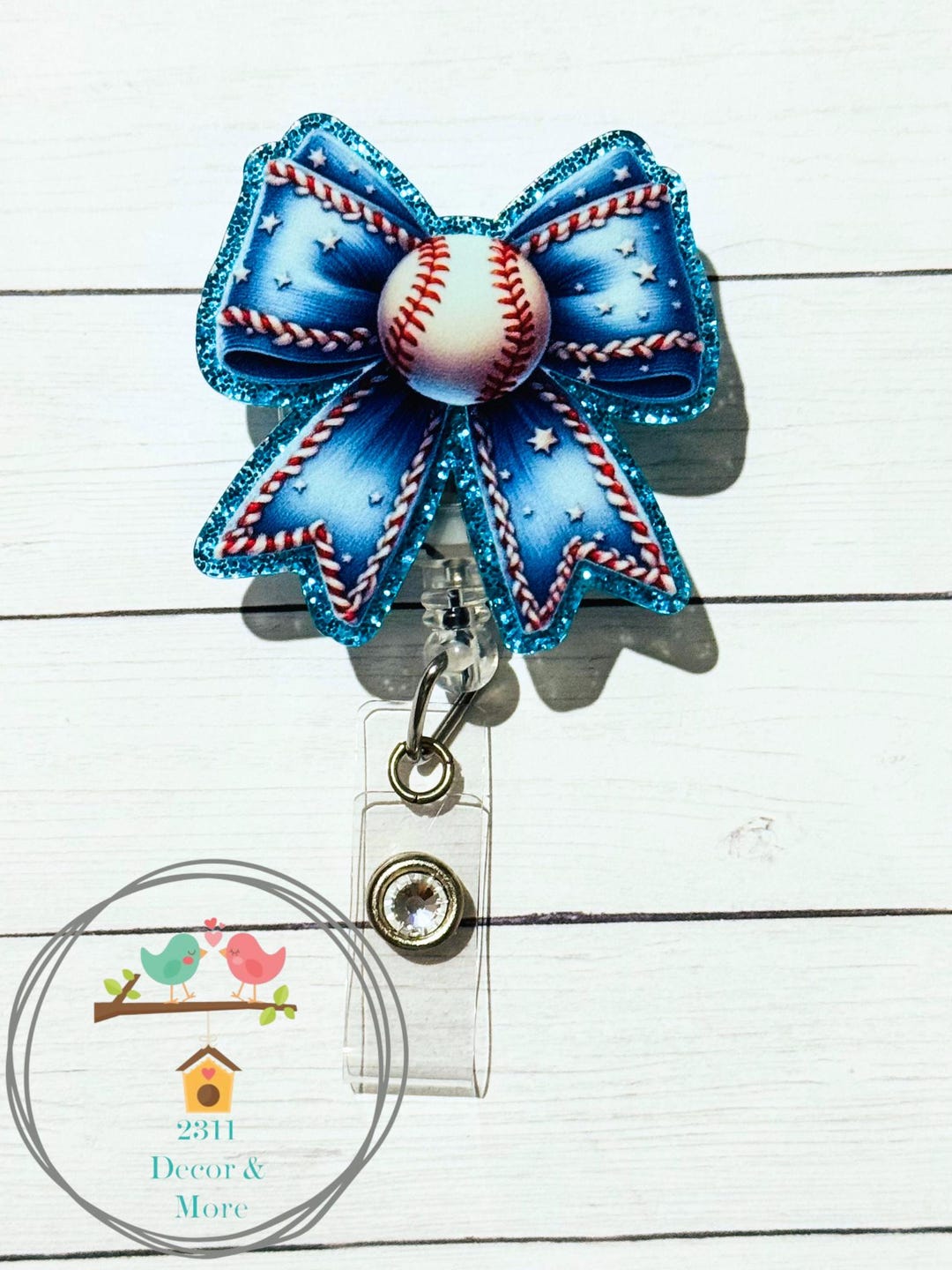 Blue Baseball Stitching Bow Sports Badge Reel - Etsy