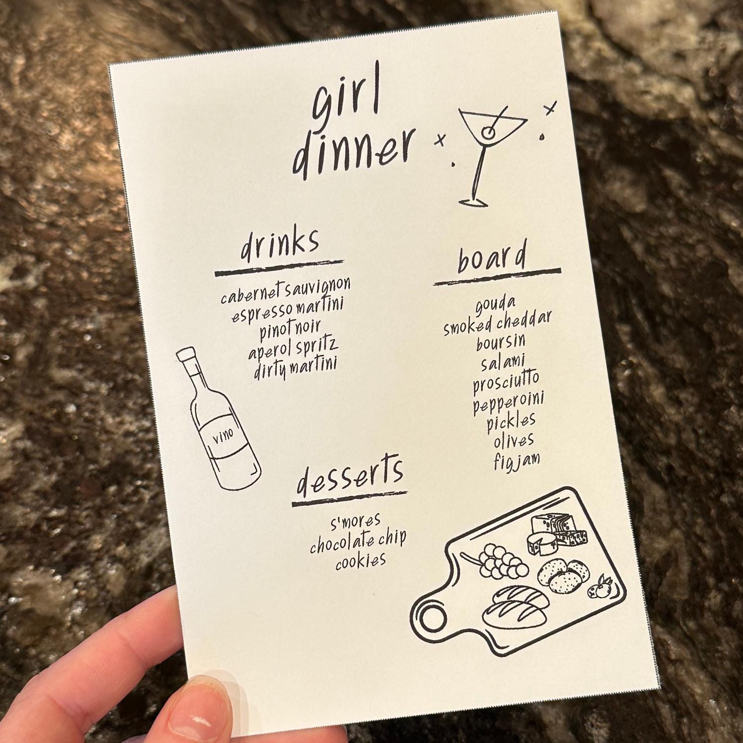 Girl Dinner Menu Template - Etsy