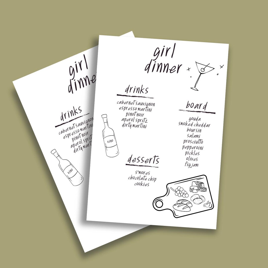 Girl Dinner Menu Template - Etsy